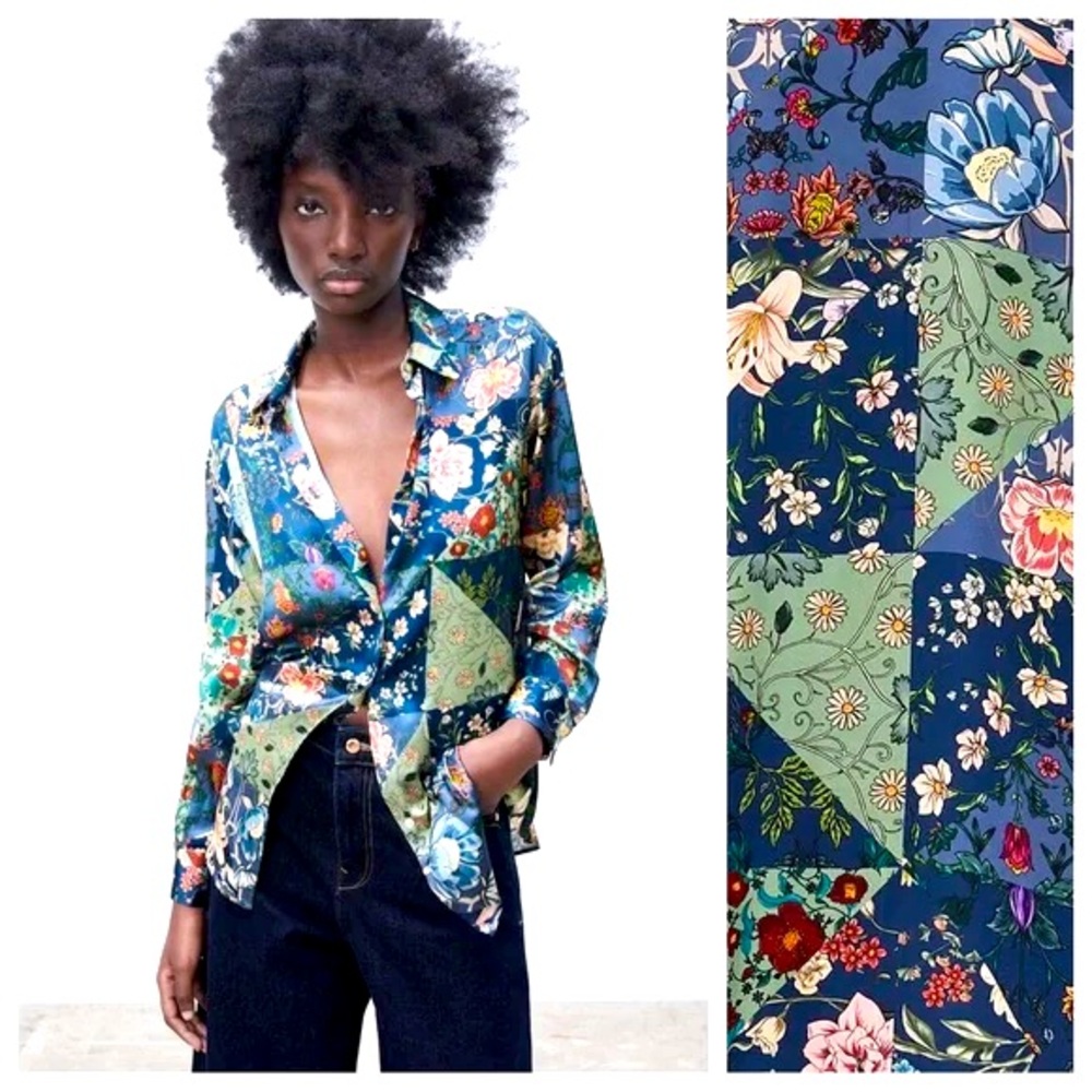 #110.Zara Multicolored Satin Effect Patchwork Floral … - Gem